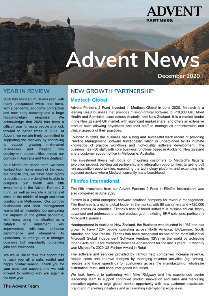 Advent Partners News | December 2020 Newsletter